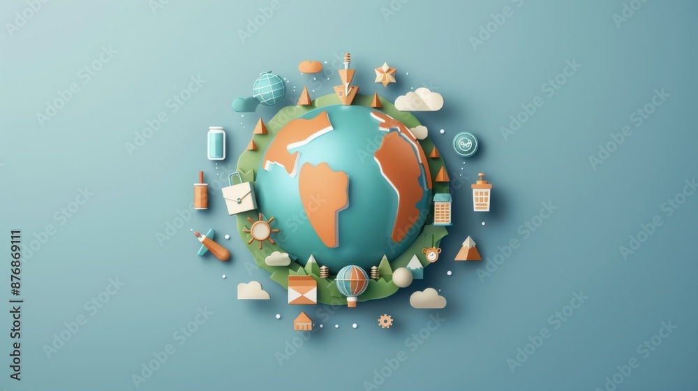 Flat design illustration of Earth surrounded by symbols of global ...