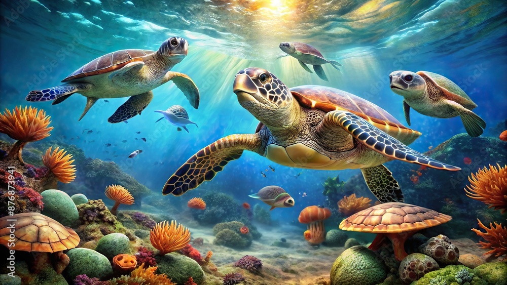 Sea turtles swims underwater Underwater sea turtles Sea turtles ...