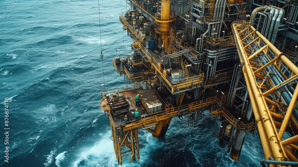 The naval architecture of an oil rig floating in the vast ocean ...