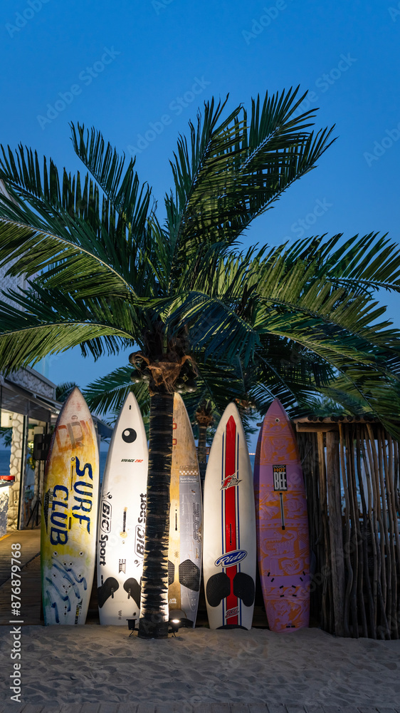 Surf bar on the beach in sea resort Sunny Beach, Bulgaria at night ...