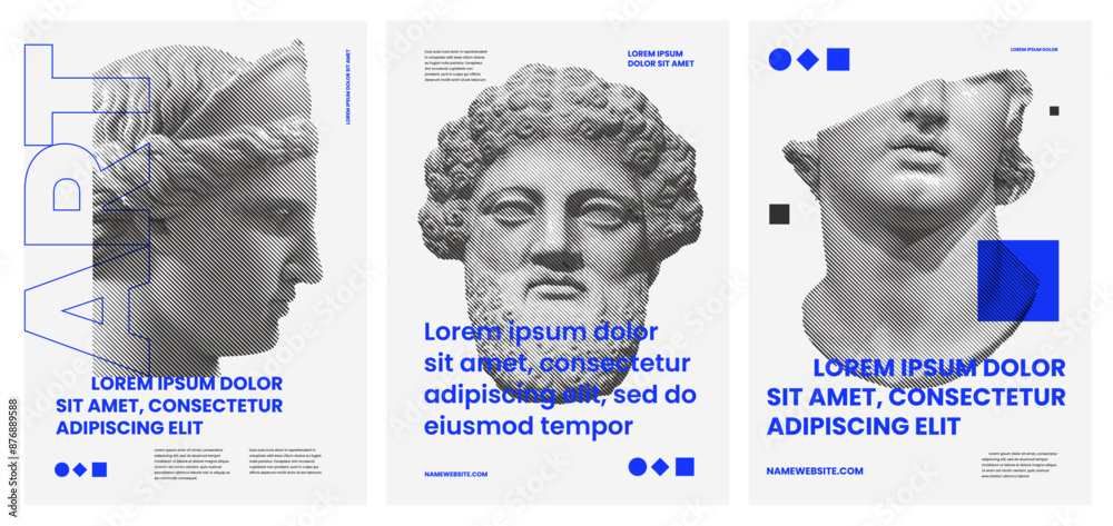 Set of posters with antique statues. Ancient Greek art and the culture ...