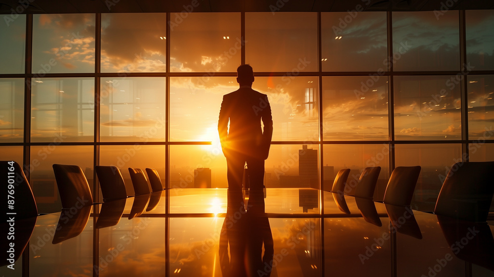 Boardroom Leadership. This image captures a confident leader standing ...