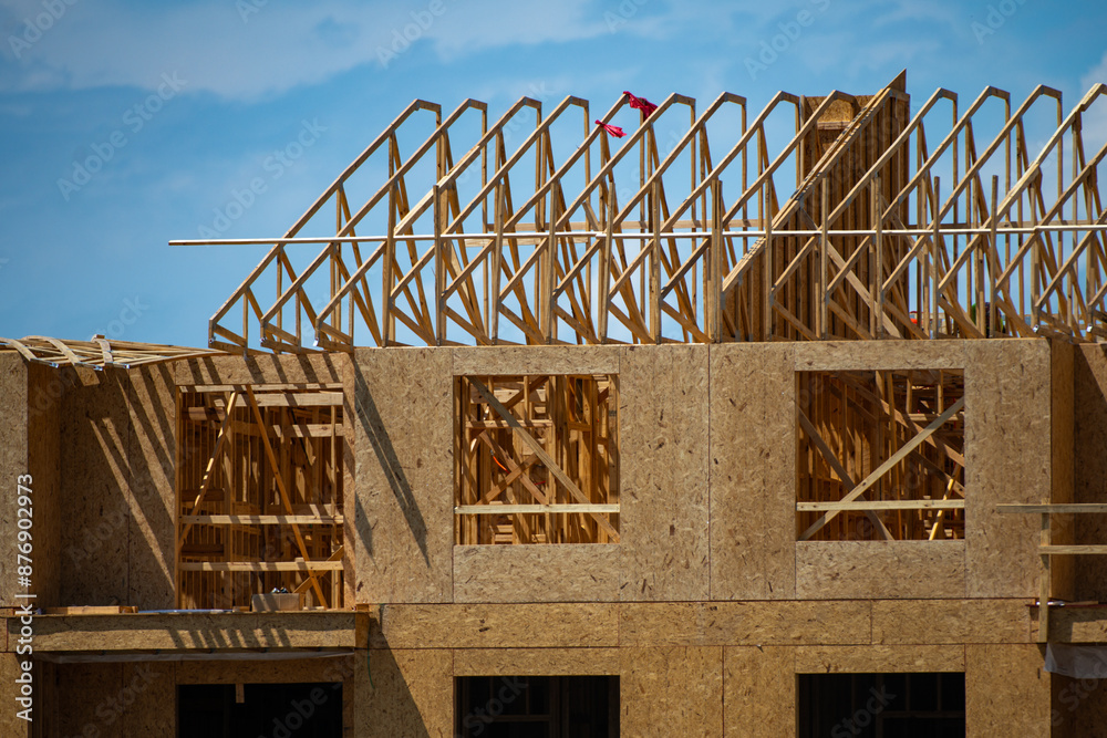 Foto de Roof building on Timber Frame House. Standard timber framed ...