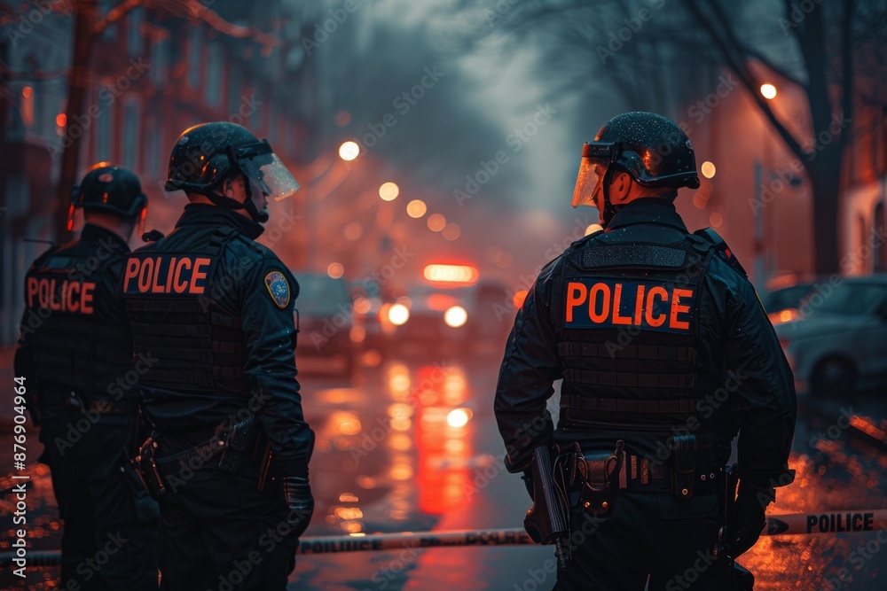 Poster Police unit strategizing within securely enclosed crime scene ...