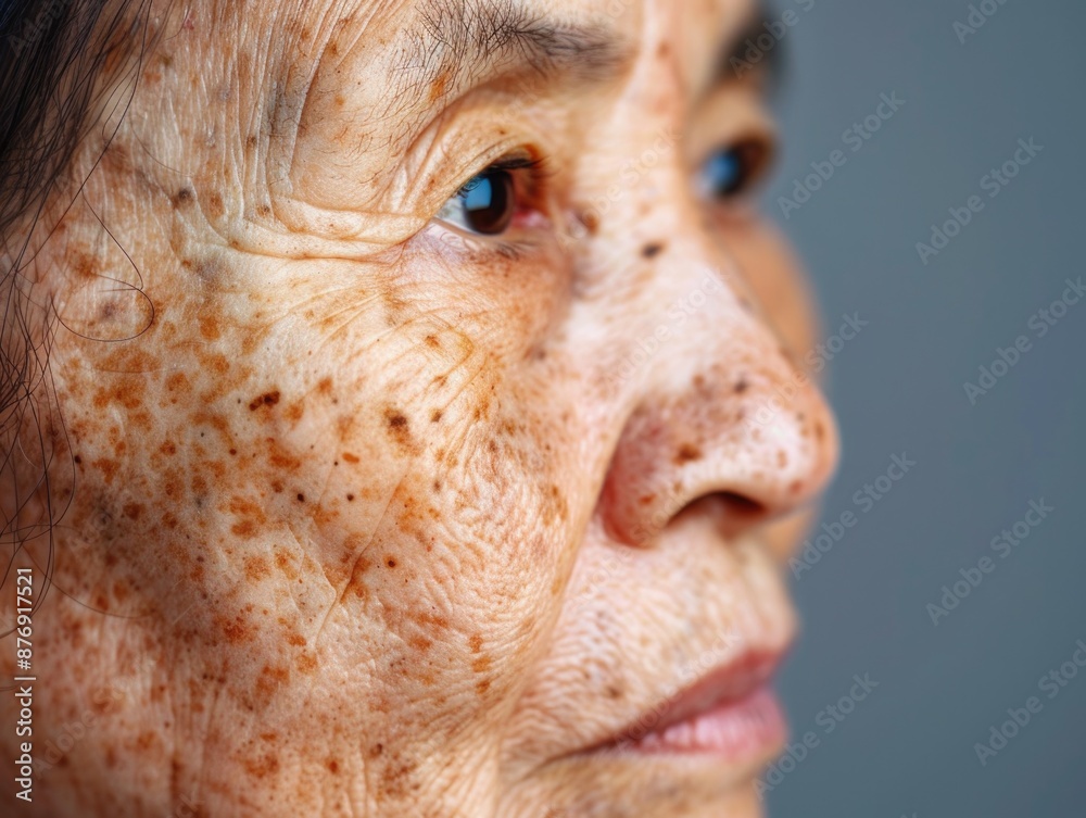 Spots: Liver and Sun Spots on Face of Elder Asian Woman, Commonly Known ...