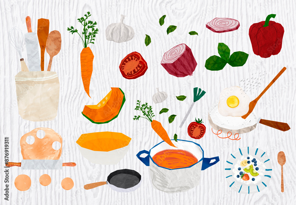 Crumpled Paper Texture Cooking Design Element Set Stock Template ...