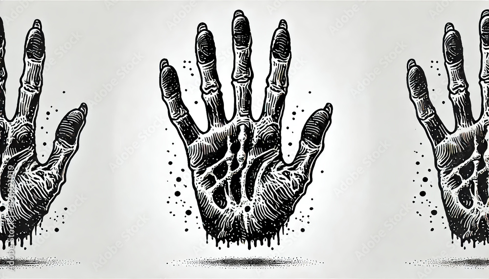 hand-drawn style illustration of a horror handprint with eerie details ...