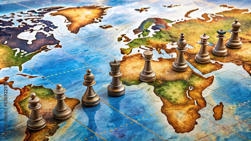 Chess pieces strategically placed on a world map showing a SWOT ...