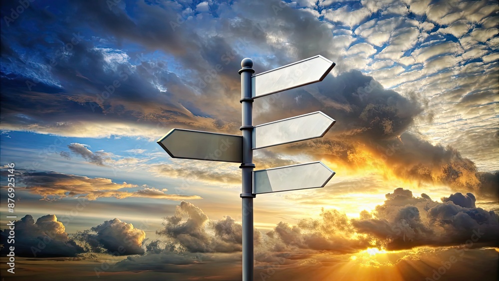 Signpost with directional signs facing different options in front of ...