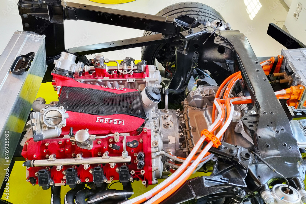 Modena, Italy, May 12, 2024: Detailed View of Ferrari Car Engine and ...