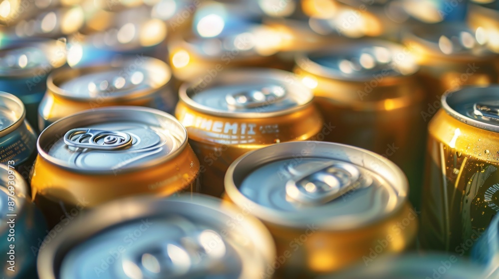 Beer cans. Close-up aluminum cans. A lot of open empty cans. Recycling ...