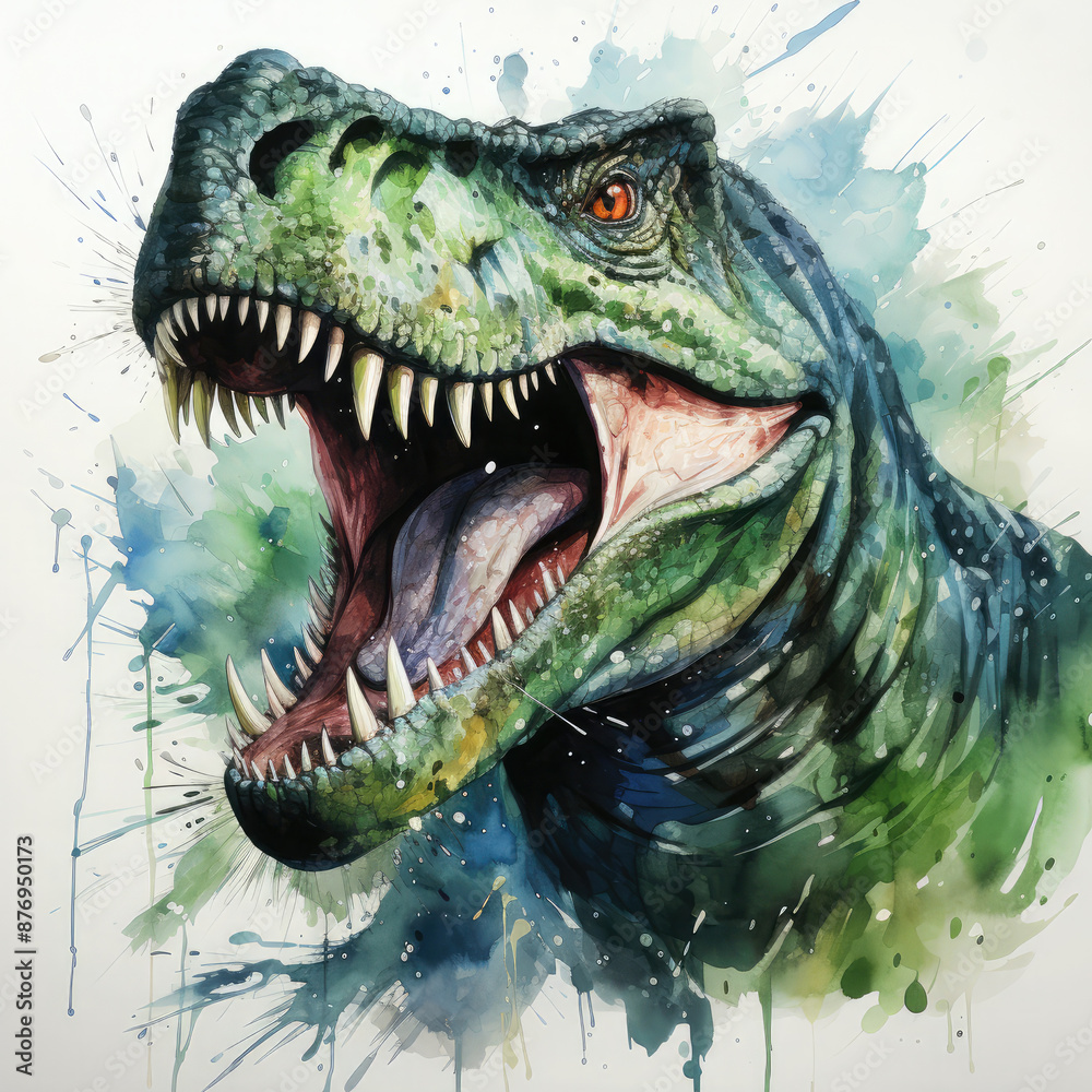 Watercolor dinosaur rex stains and splashes, watercolour paint, stains ...