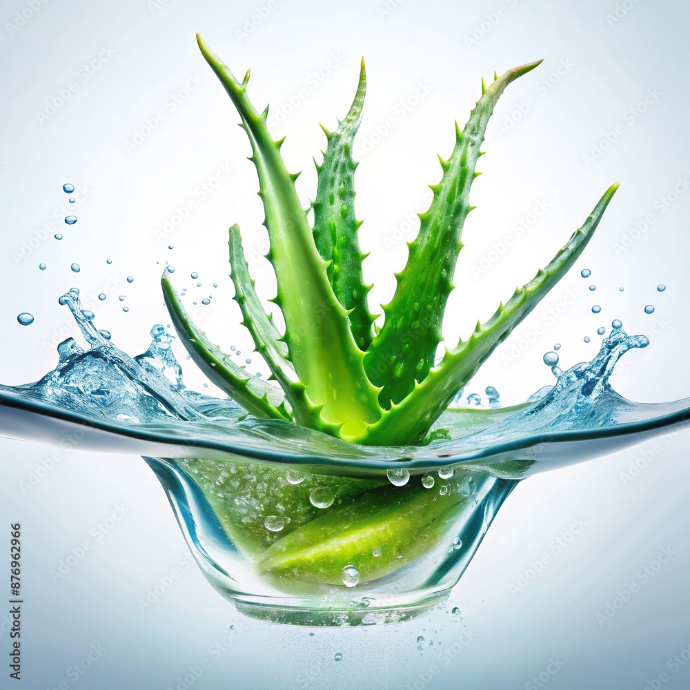 green aloe vera floating isolated splash water colors splash ink splash ...