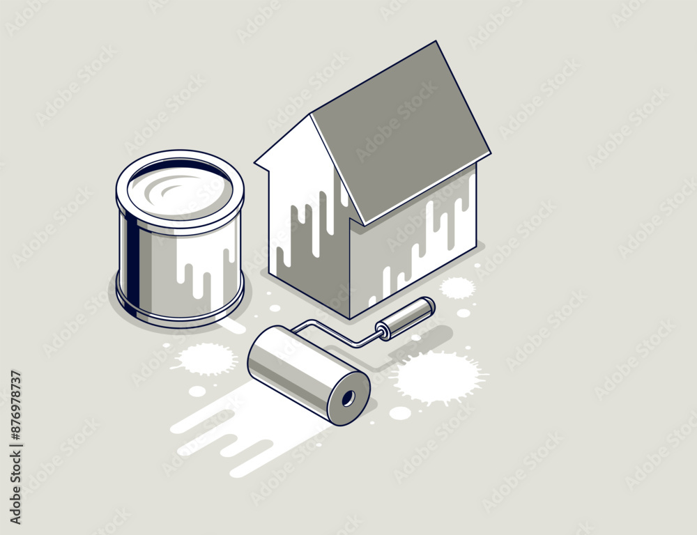 Painting house service exterior walls vector 3D isometric illustration ...