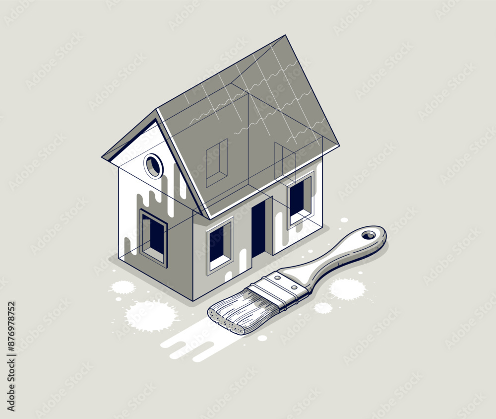 Painting house service exterior walls vector 3D isometric illustration ...