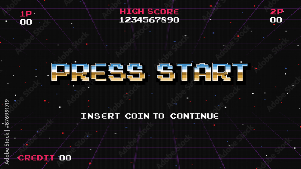 PRESS START INSERT A COIN TO CONTINUE .pixel art .8 bit game.retro game ...