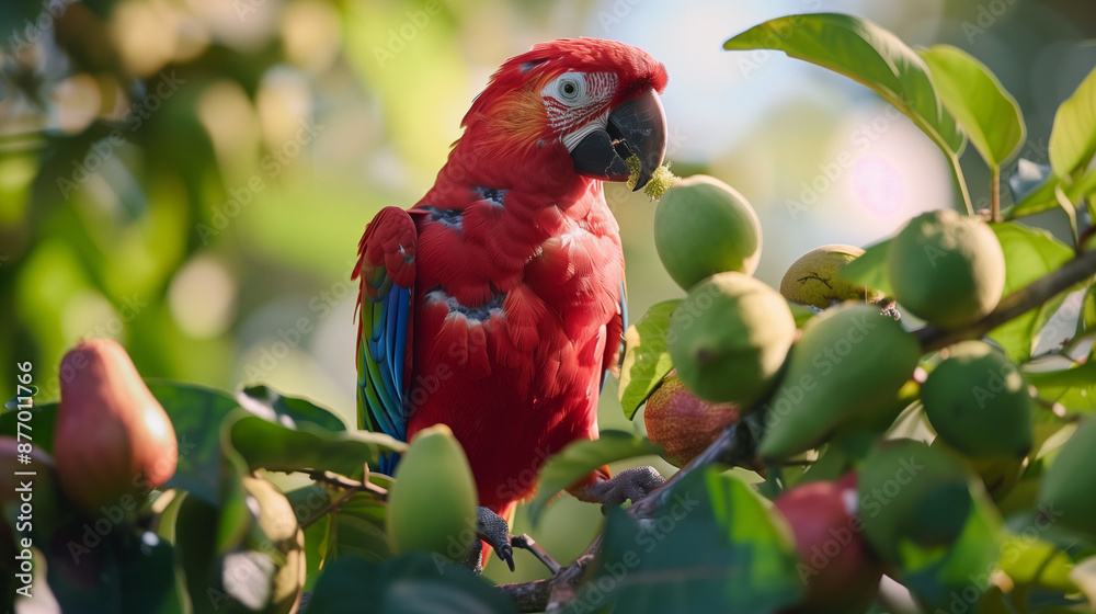 The parrot eats a ripe green guava with gusto. Her interest in the ...