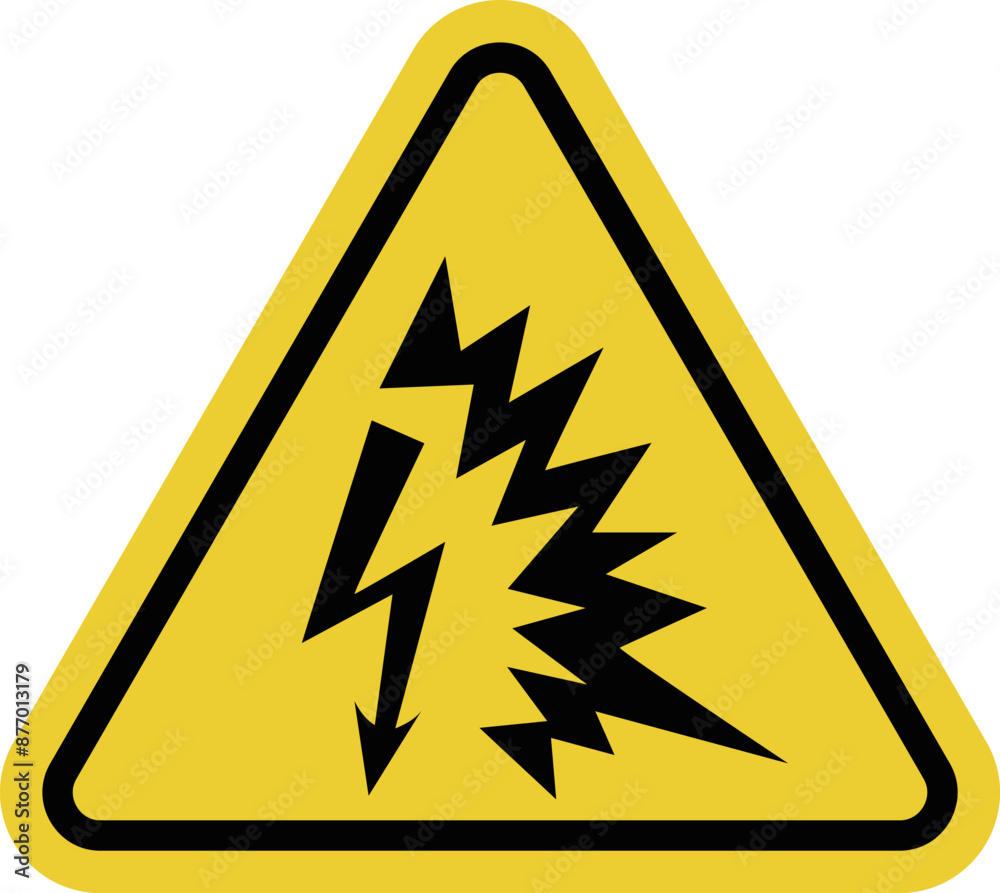 High voltage sign. Electric discharge sign. Lightning strike. Warning ...