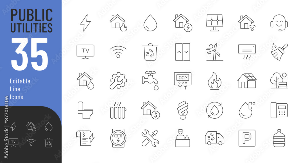 Public utilities Line Editable Icons set. Vector illustration in modern ...