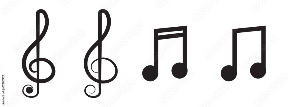 Music notes icon set , Music note symbol, song, melody or tune flat ...