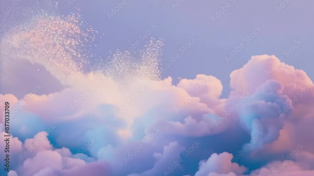 Fluid clouds style abstract background with particles explosion in slow ...