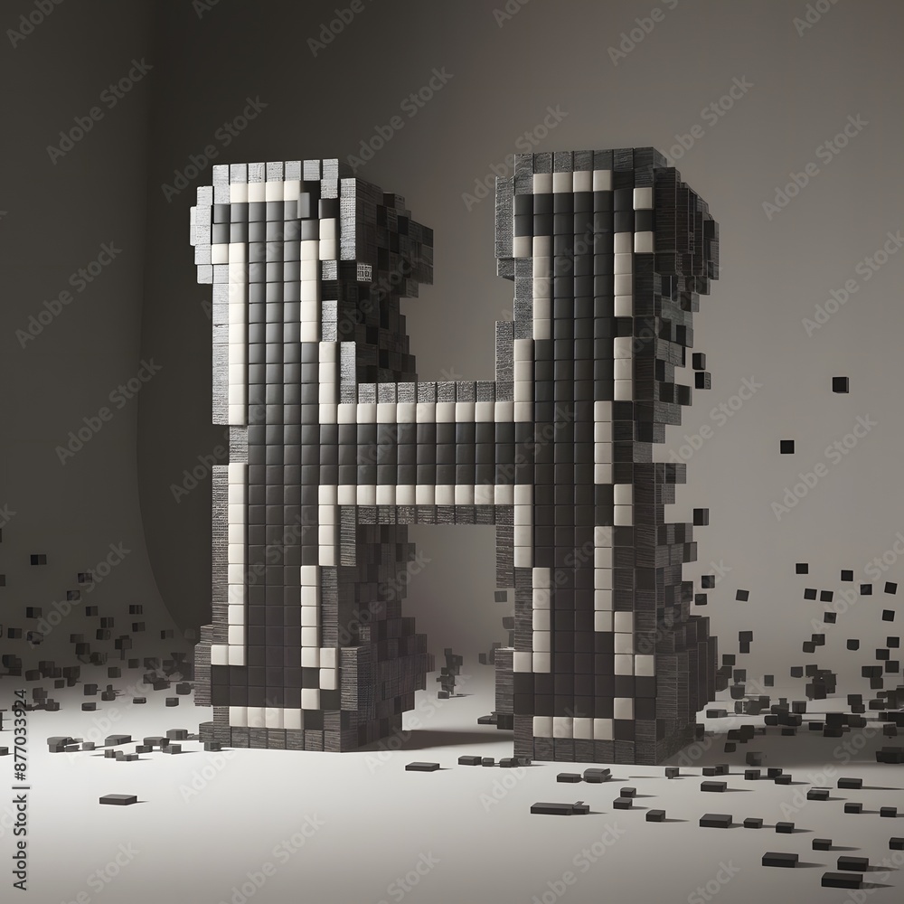 3D view of the letter H with a pixelated design image Generated using ...