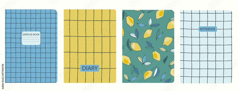 Set of cover page templates with hand drawn lemon. Based on seamless ...