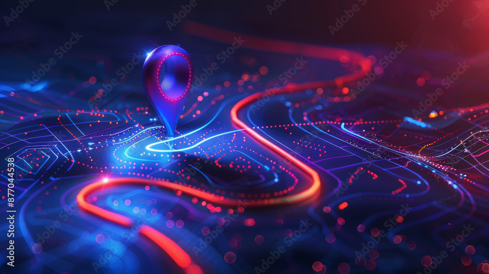 Route between two points with a broken path and a location pin ...