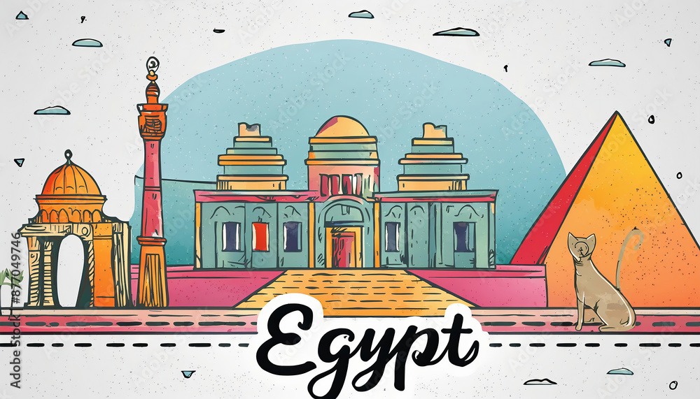 Egypt Hand Drawn Sketch. Vector Illustration with Famous Landmarks ...