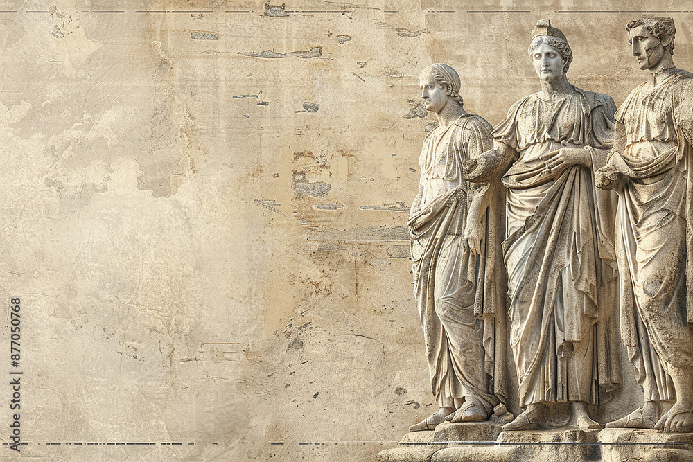 Ancient statues on the antique text. Ancient Greek and Roman, empire of ...