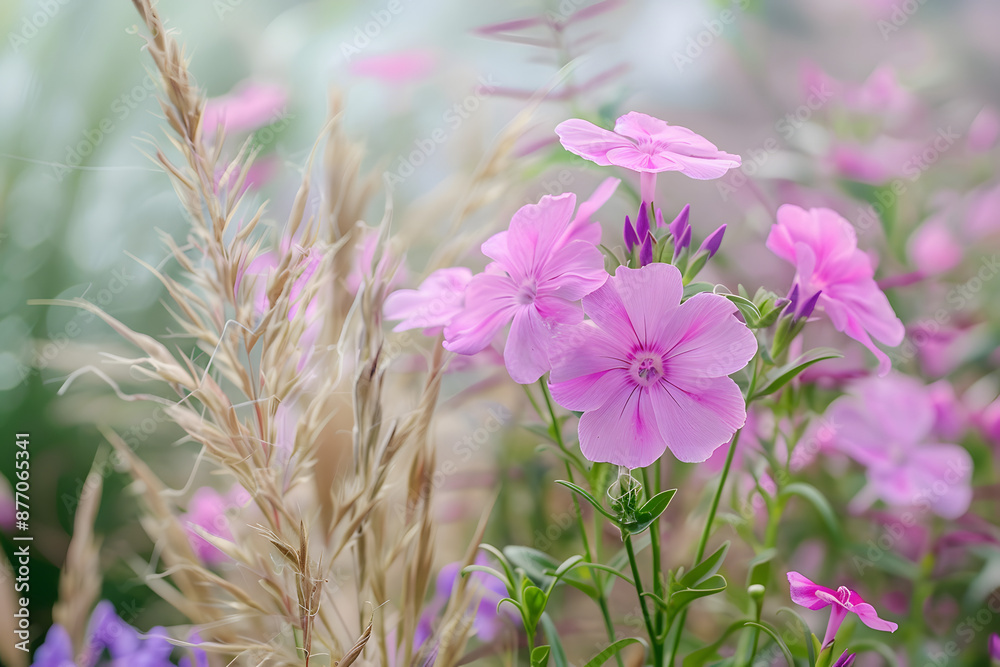 Garden Harmony: Phlox and Molinia with Delicate Cobweb-Like Spikelets ...