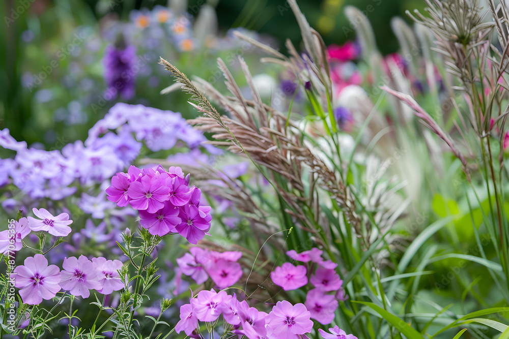 Garden Harmony: Phlox and Molinia with Delicate Cobweb-Like Spikelets ...