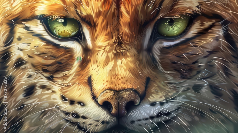 anthropomorphic bobcat portrait closeup illustration expressive eyes ...