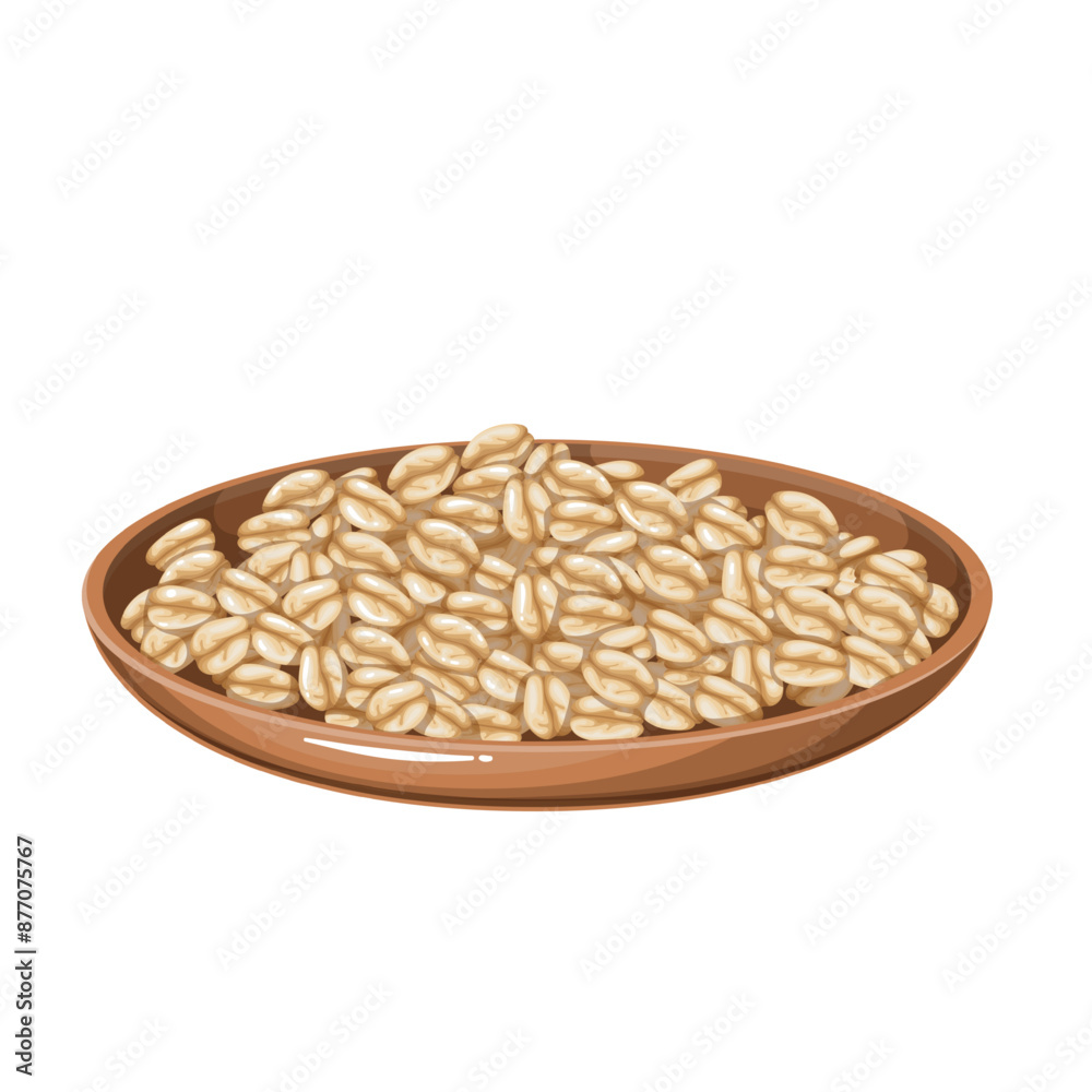 Barley grains on cartoon glass plate. Cereal food ingredient and ...