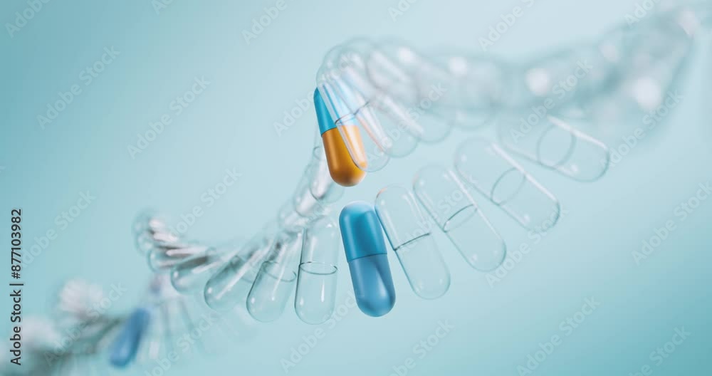 High-resolution image of a transparent DNA strand made of capsules with ...