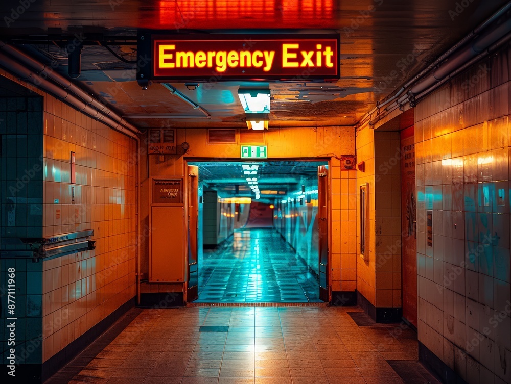 Emergency Exit: Signs indicating the location of emergency exits, such ...