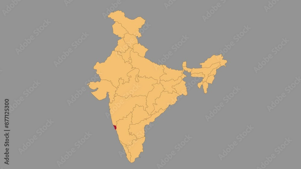 Goa map animated video. Map Highlighted on the India map with animation ...