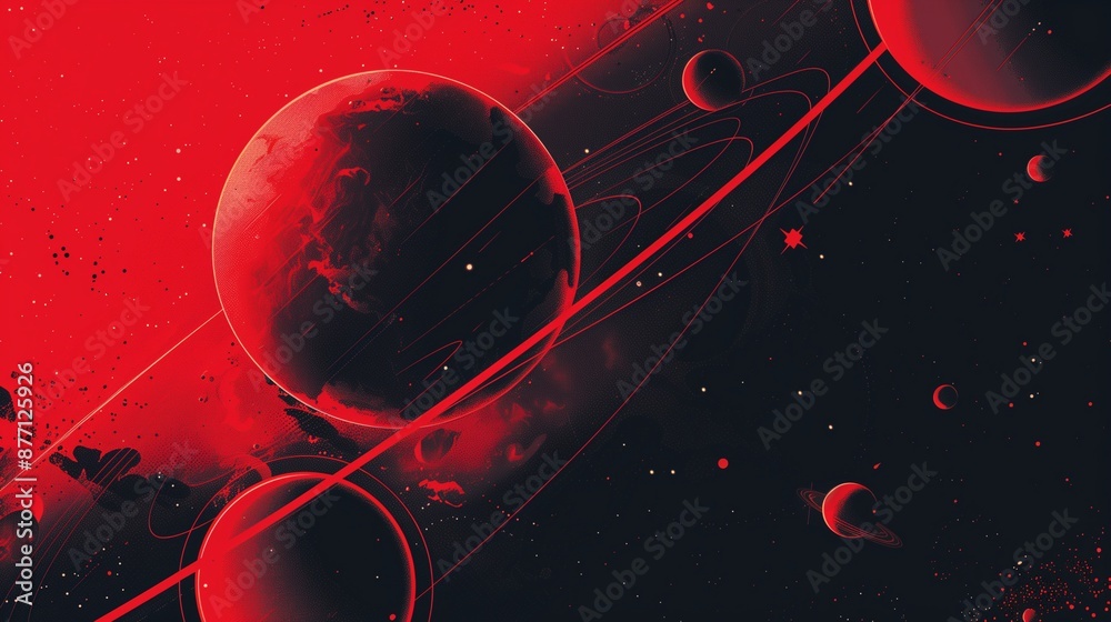 Outer space in vibrant red against dark background 2D illustration ...
