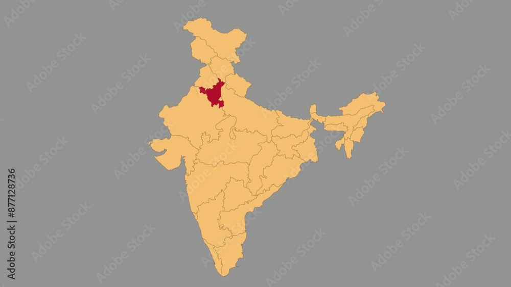 Haryana map animated video. Map Highlighted on the India map with ...