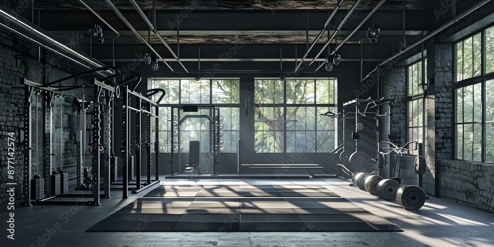 Contemporary gym with crossfit equipment modern fitness center interior ...