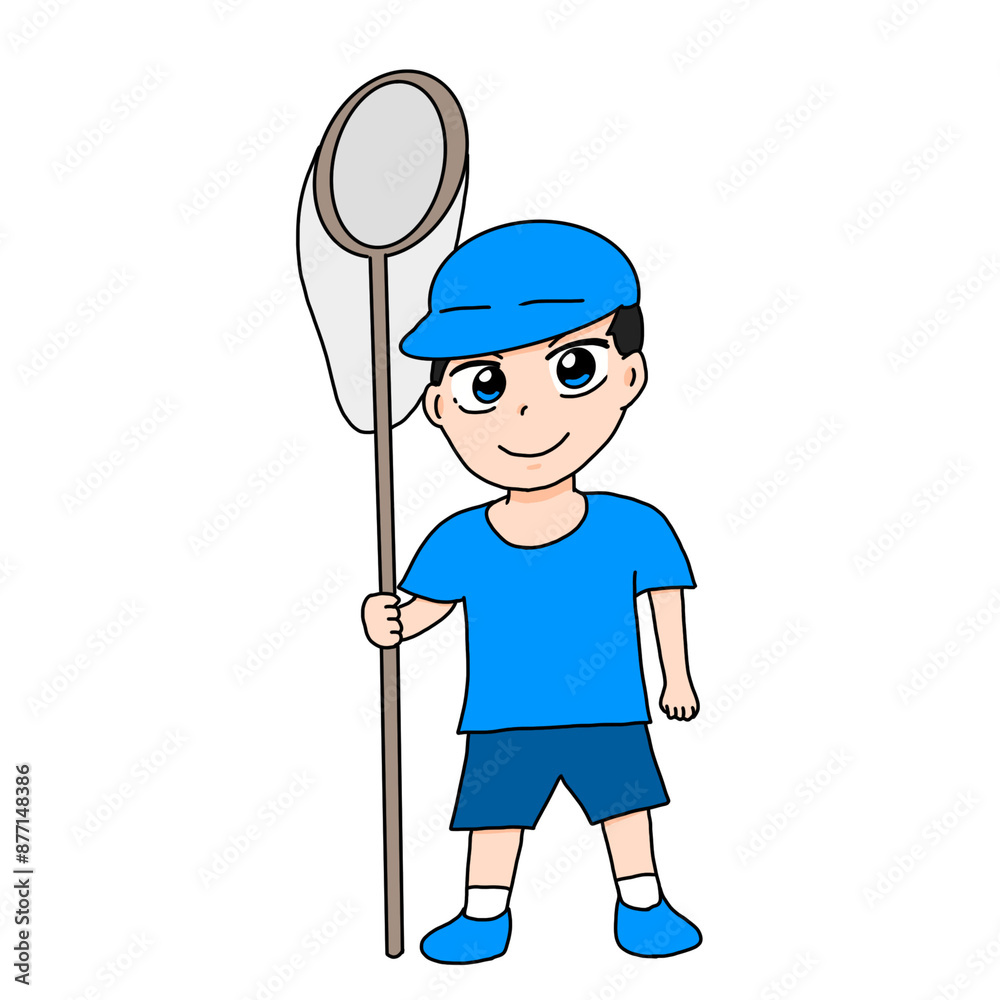 虫取り網を持つ帽子の男の子 Stock Illustration Adobe Stock