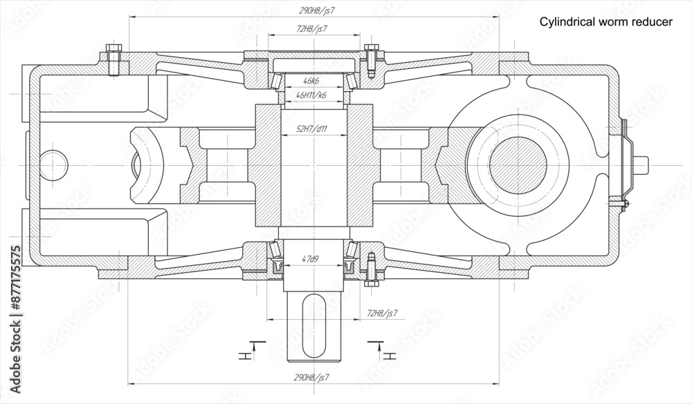 Vector assembly drawing of cylindrical worm reducer. Steel mechanical ...