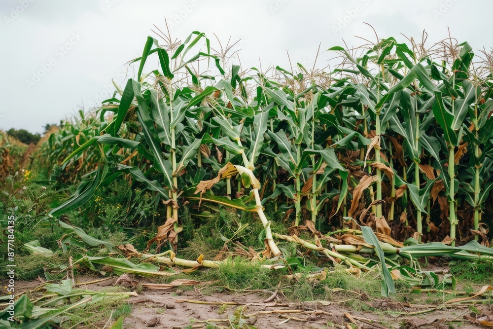 This photo demonstrates the aftermath of a severe windstorm, with corn ...