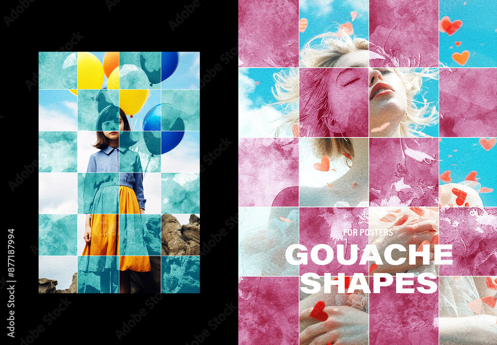 Gouache Fragments Poster Photo Effect Mockup Stock Template | Adobe Stock