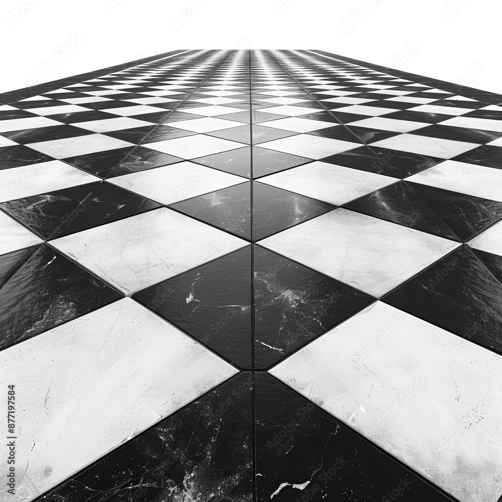 Curved pathway with black and white tiles checkerboard pattern with ...