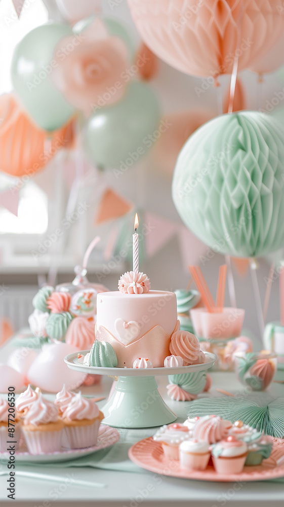 Pastel high tea or birthday set up featuring pastel pink and green ...