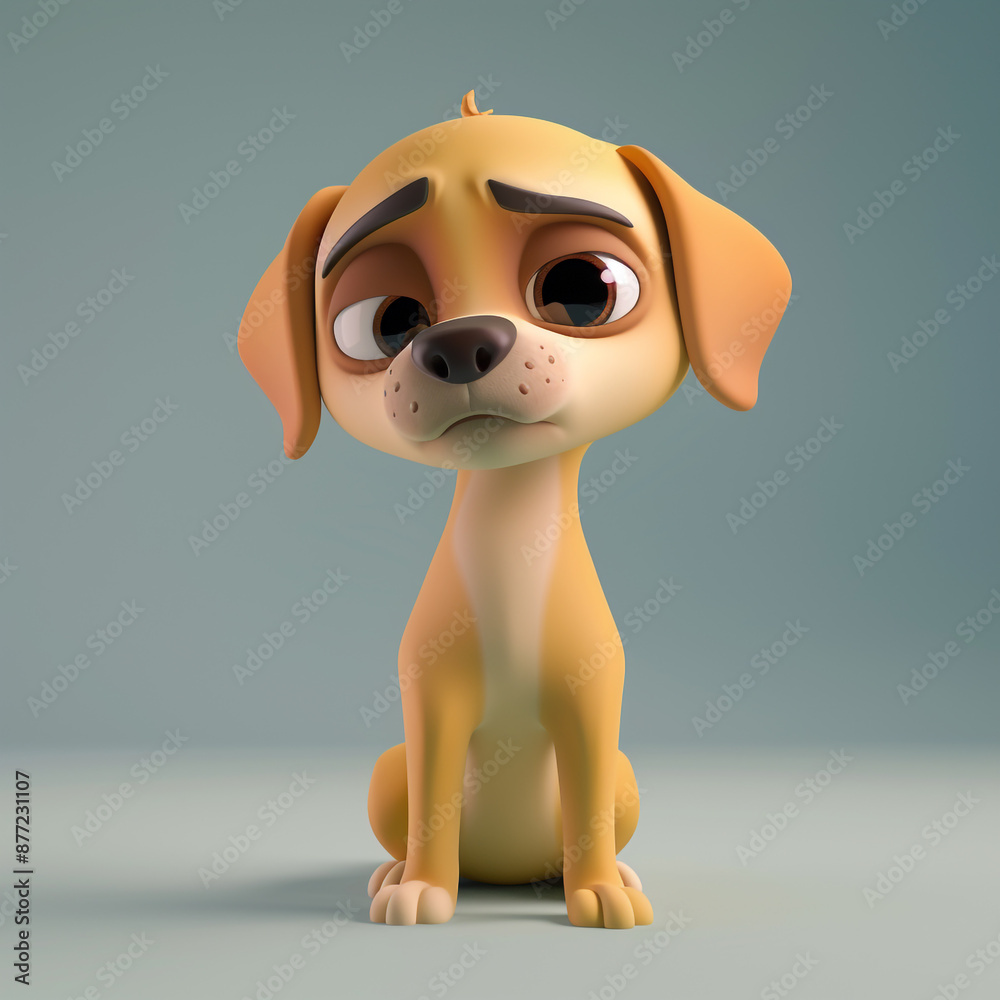 Cute dog character with frowning eyes and mouth. 3D image isolated on ...