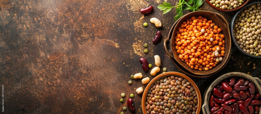 Various types of legumes like lentils soybeans chickpeas and red kidney ...