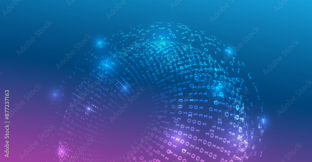 Analytics, sorting, structuring, transferring information. Blue background with data flow ...