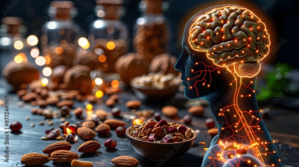 Silhouette of Human Nervous System Integrated with Nuts and Seeds ...